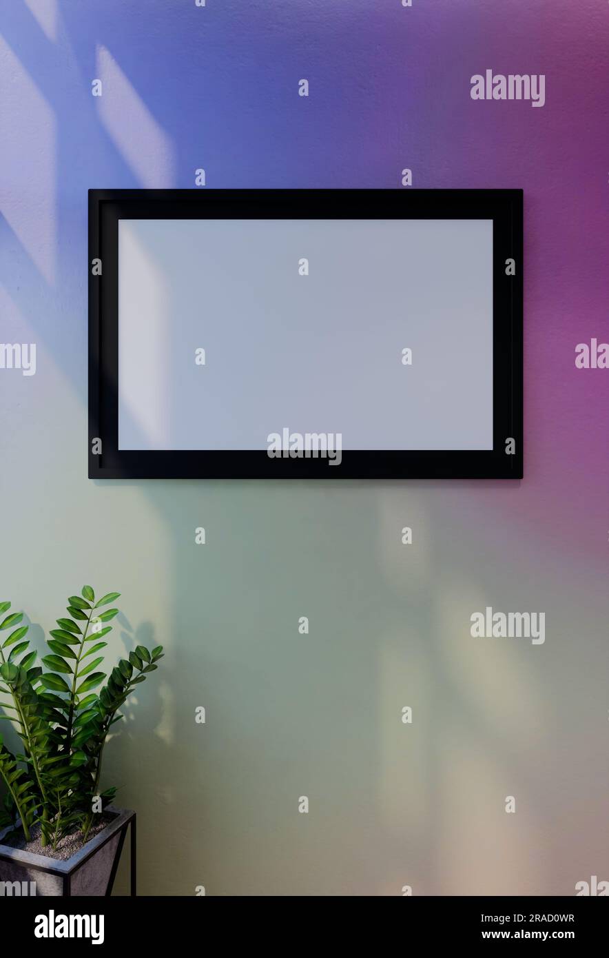 Frame photo mockup with sky blue wall background. 3D Render ...