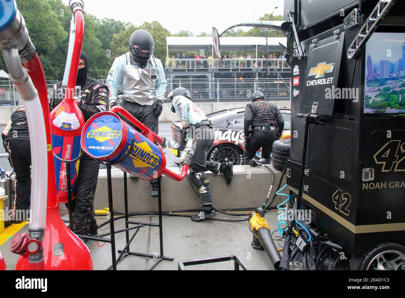 A race car goes onto pit road for refueling during the NASCAR Cup ...
