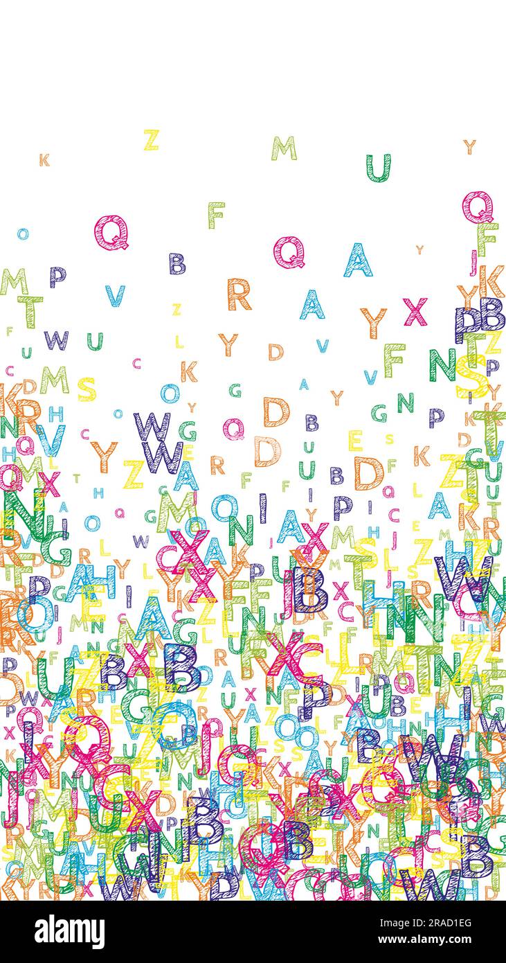 Falling letters of English language. Colorful sketch flying words of ...