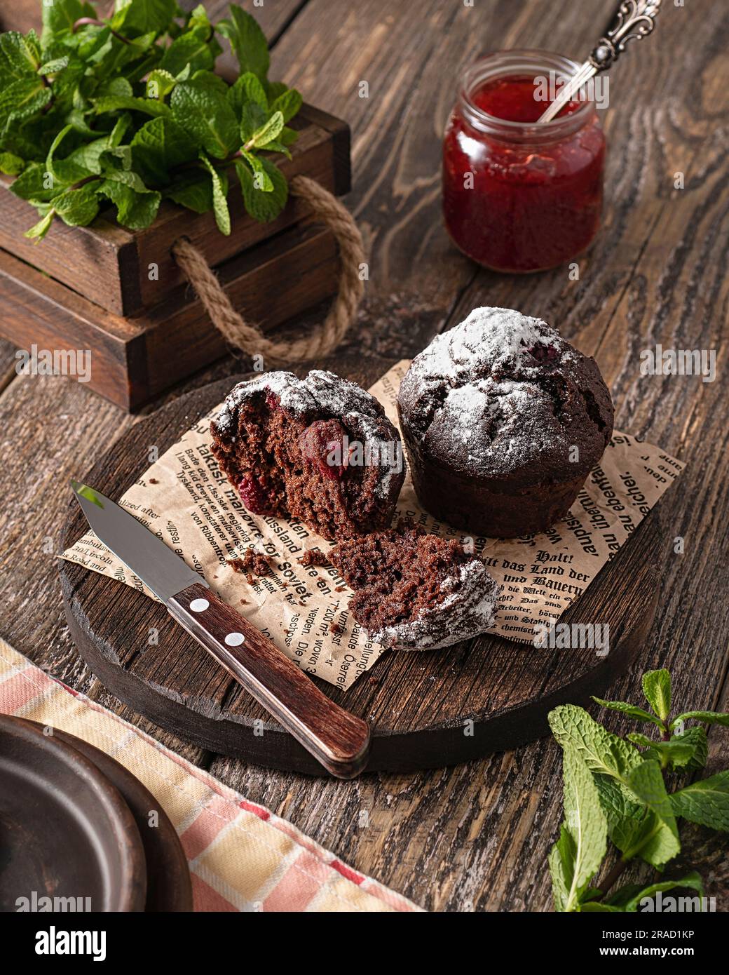 Chocolate cherry muffins Stock Photo - Alamy