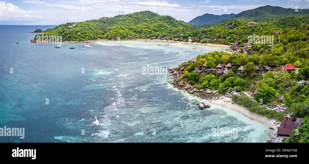 Aerial view of Freedom Beach and Taa Toh Lagoon Beach in koh Tao ...
