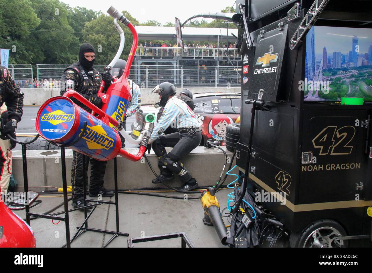 A race car goes onto pit road for refueling during the NASCAR Cup ...