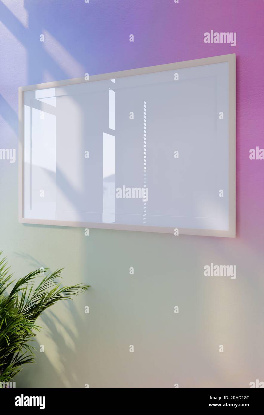 Frame photo mockup with sky blue wall background. 3D Render ...