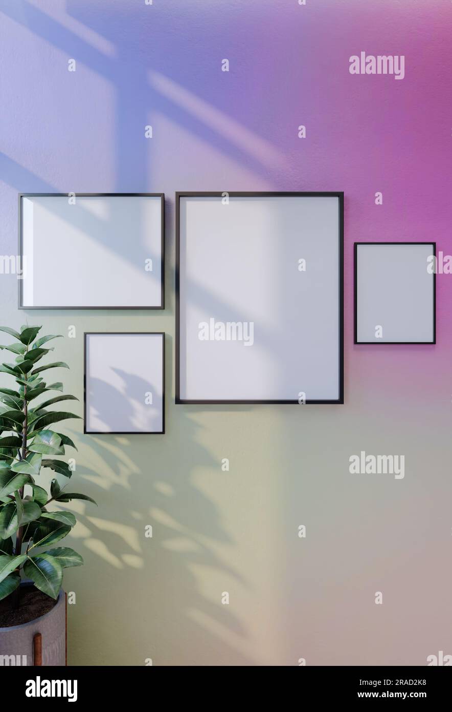 Frame photo mockup with sky blue wall background. 3D Render ...