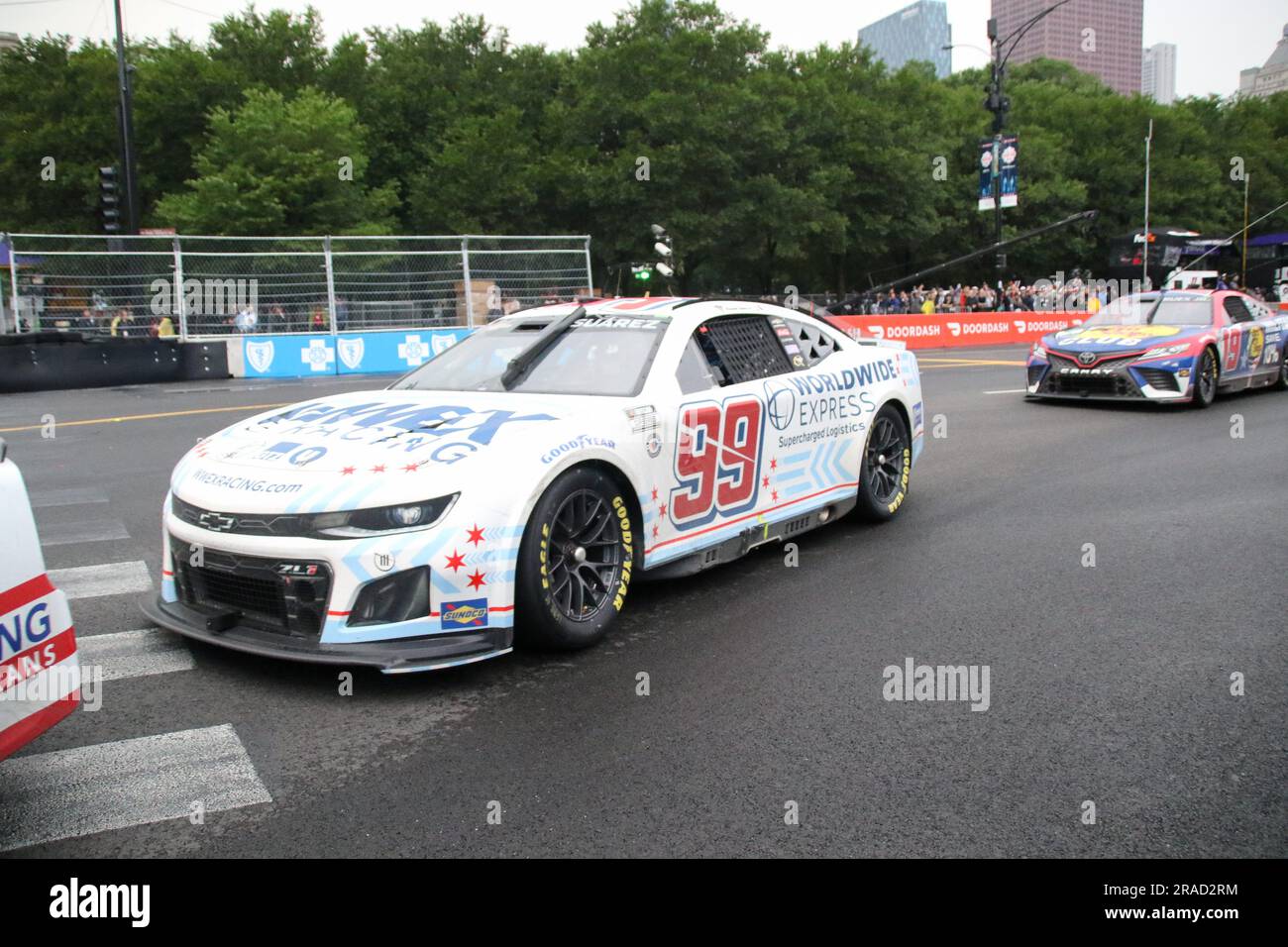 The race cars do laps on the course of the NASCAR Cup Series Chicago ...