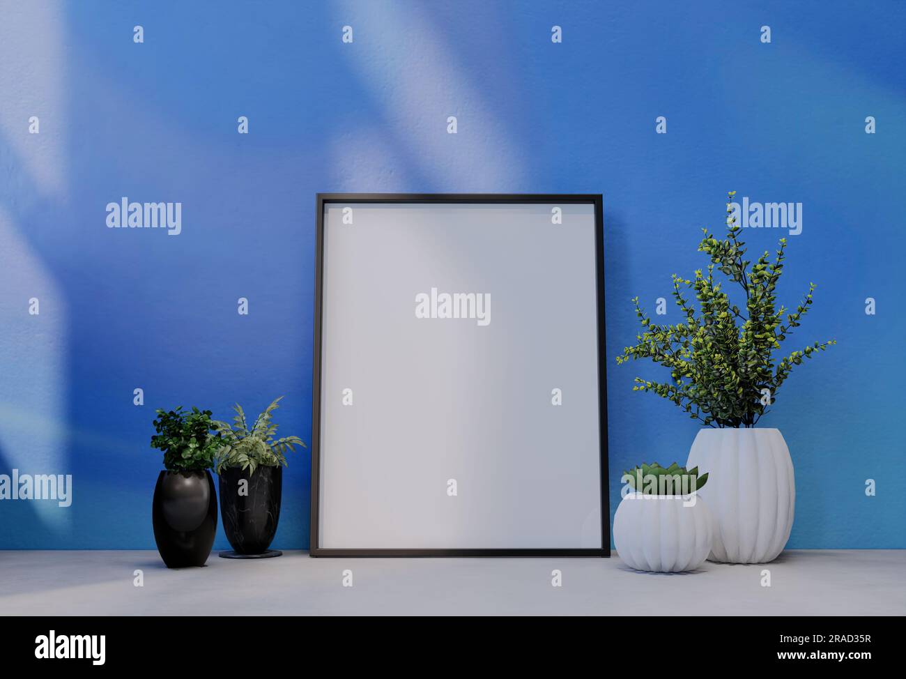 Frame photo mockup with sky blue wall background. 3D Render ...