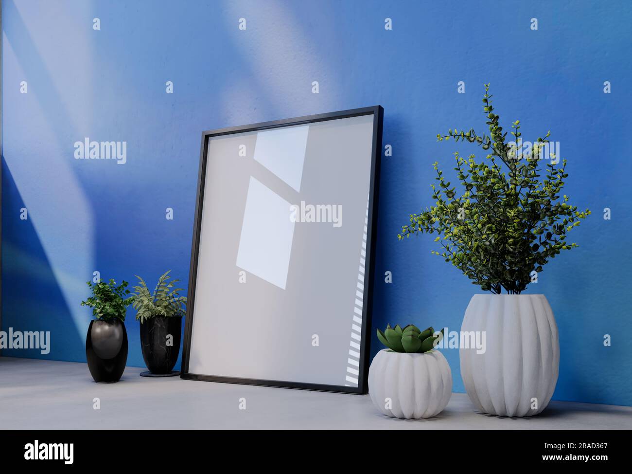 Frame photo mockup with sky blue wall background. 3D Render ...