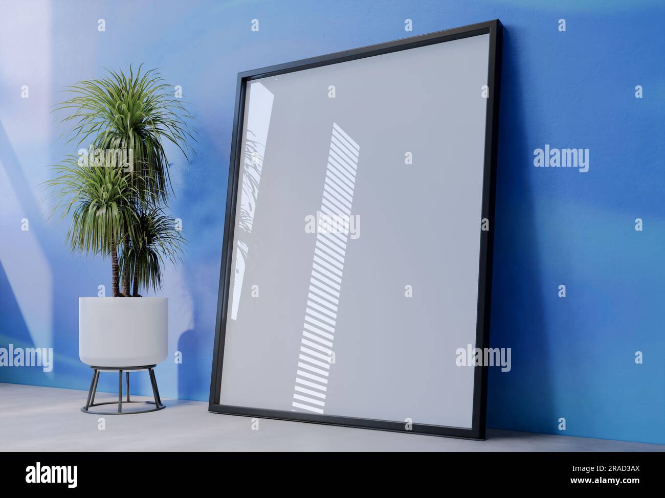 Frame photo mockup with sky blue wall background. 3D Render ...