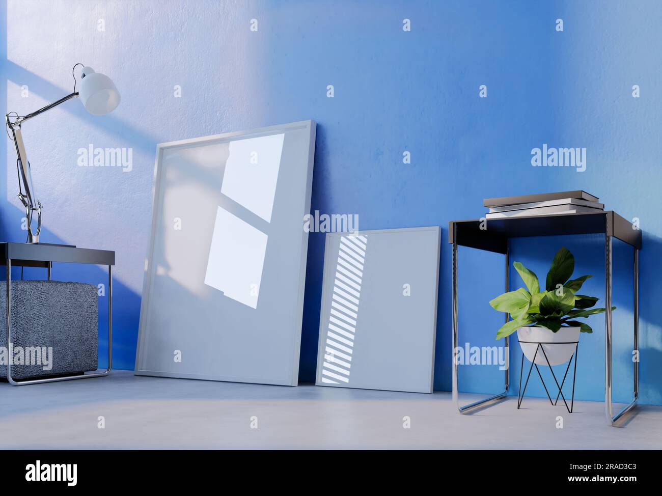 Frame photo mockup with sky blue wall background. 3D Render ...