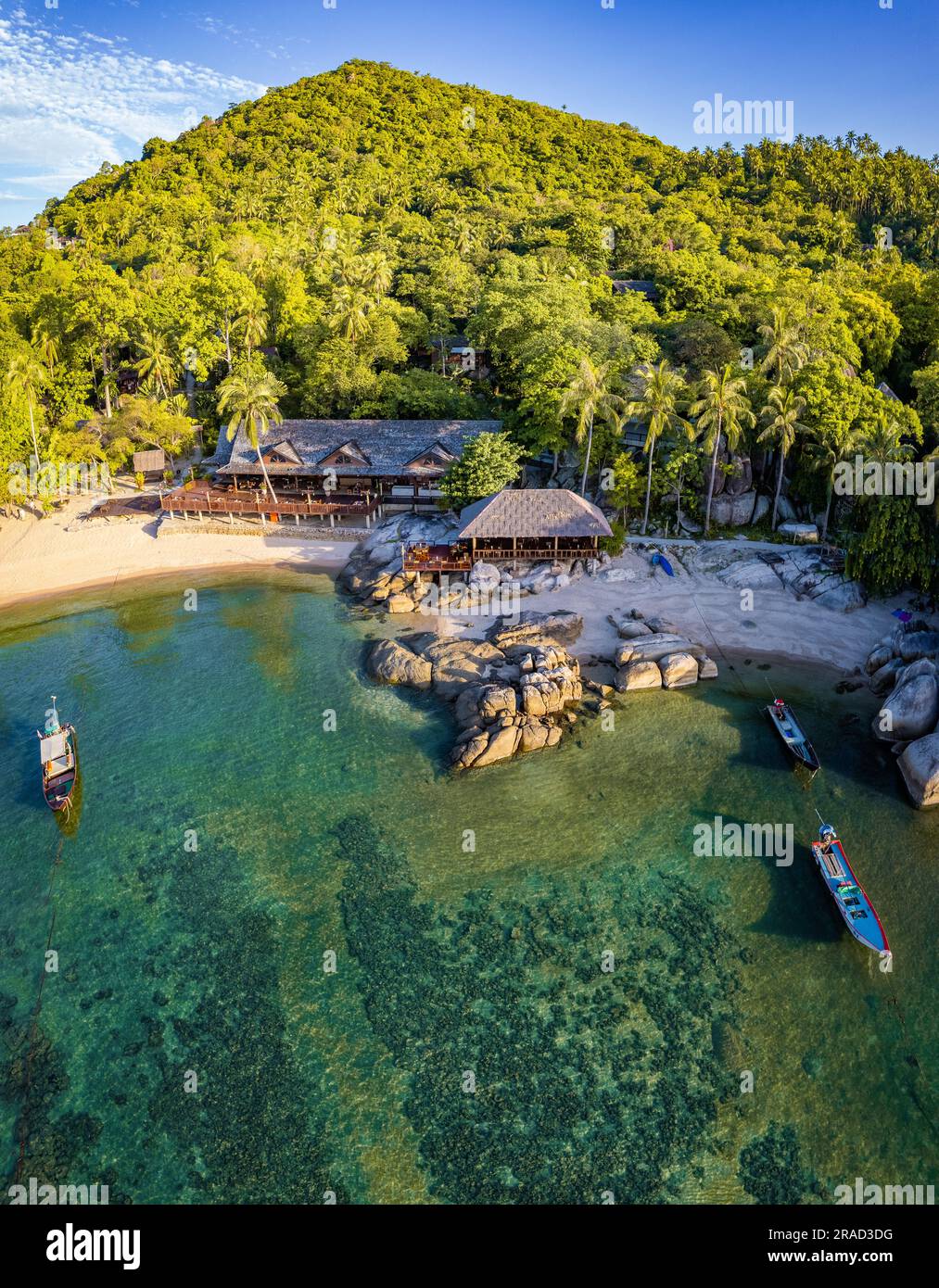 Aerial view of Mae Haad Beach and pier in koh Tao, Thailand Stock Photo ...