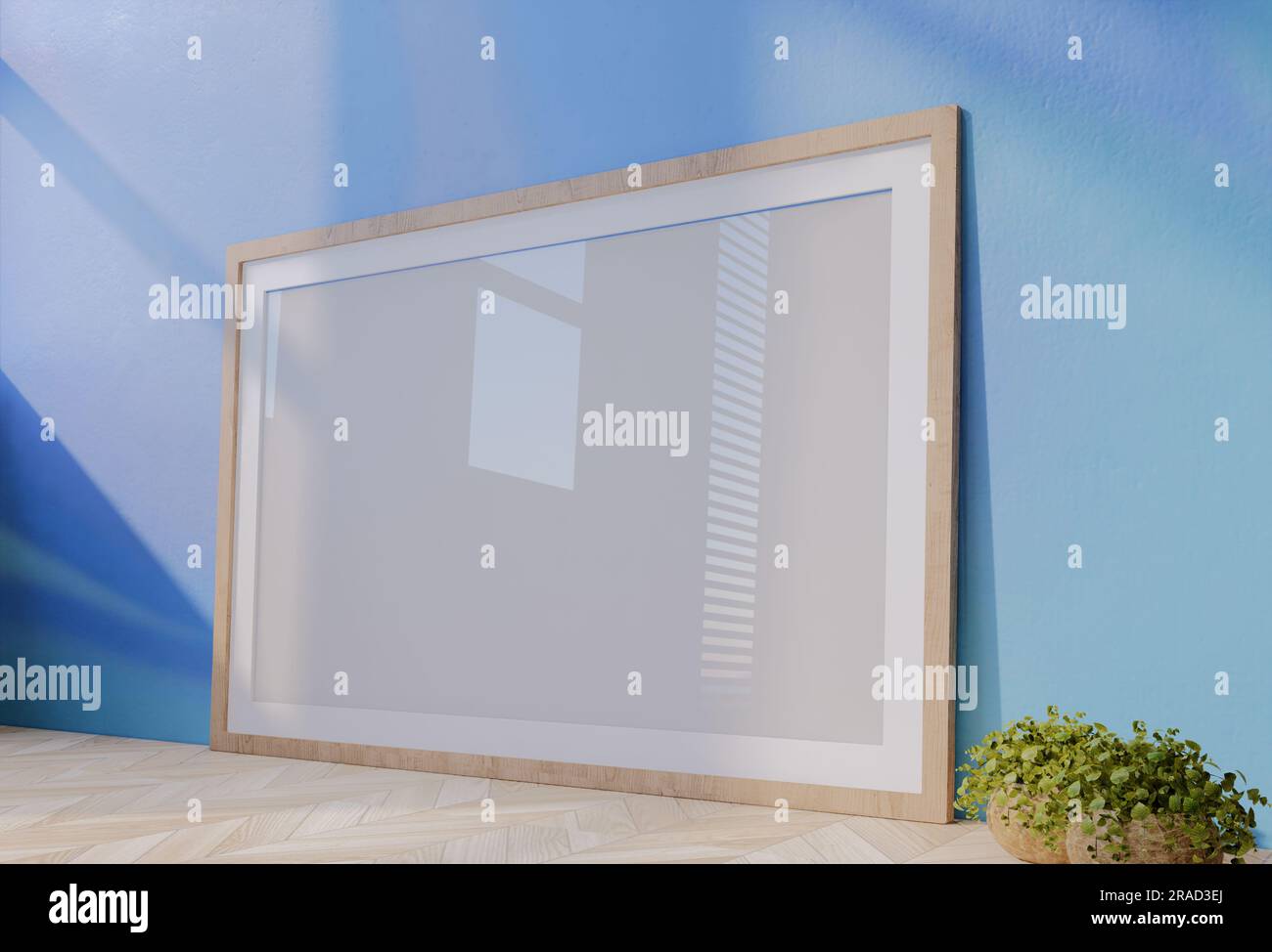 Frame photo mockup with sky blue wall background. 3D Render ...