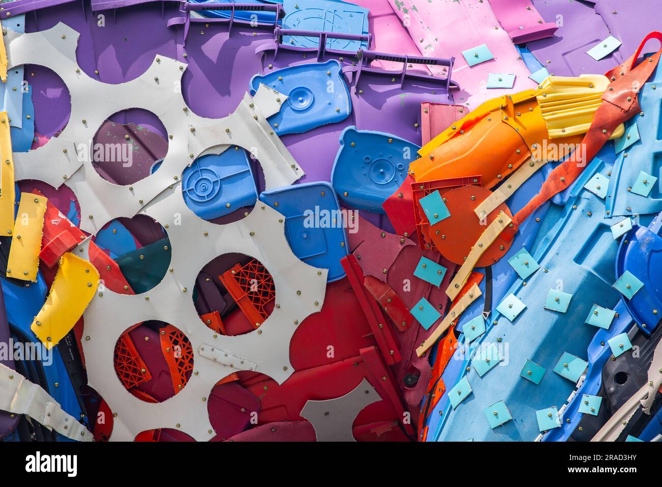 Art installation made of recycled plastic or waste produced by human ...