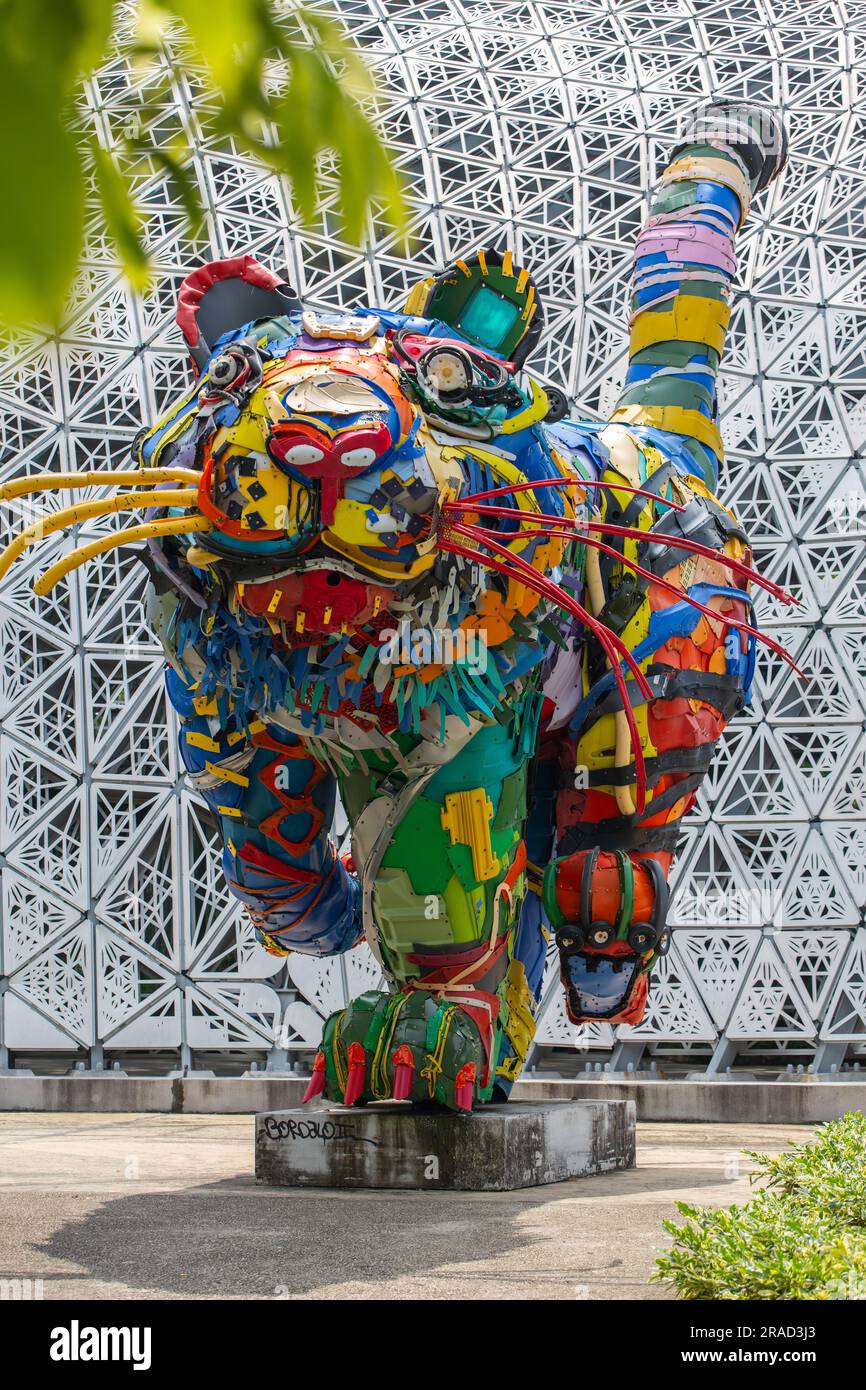 Art installation made of recycled plastic or waste produced by human ...