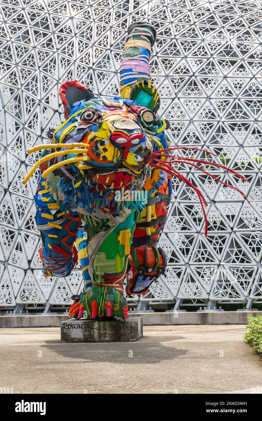 Art installation made of recycled plastic or waste produced by human ...