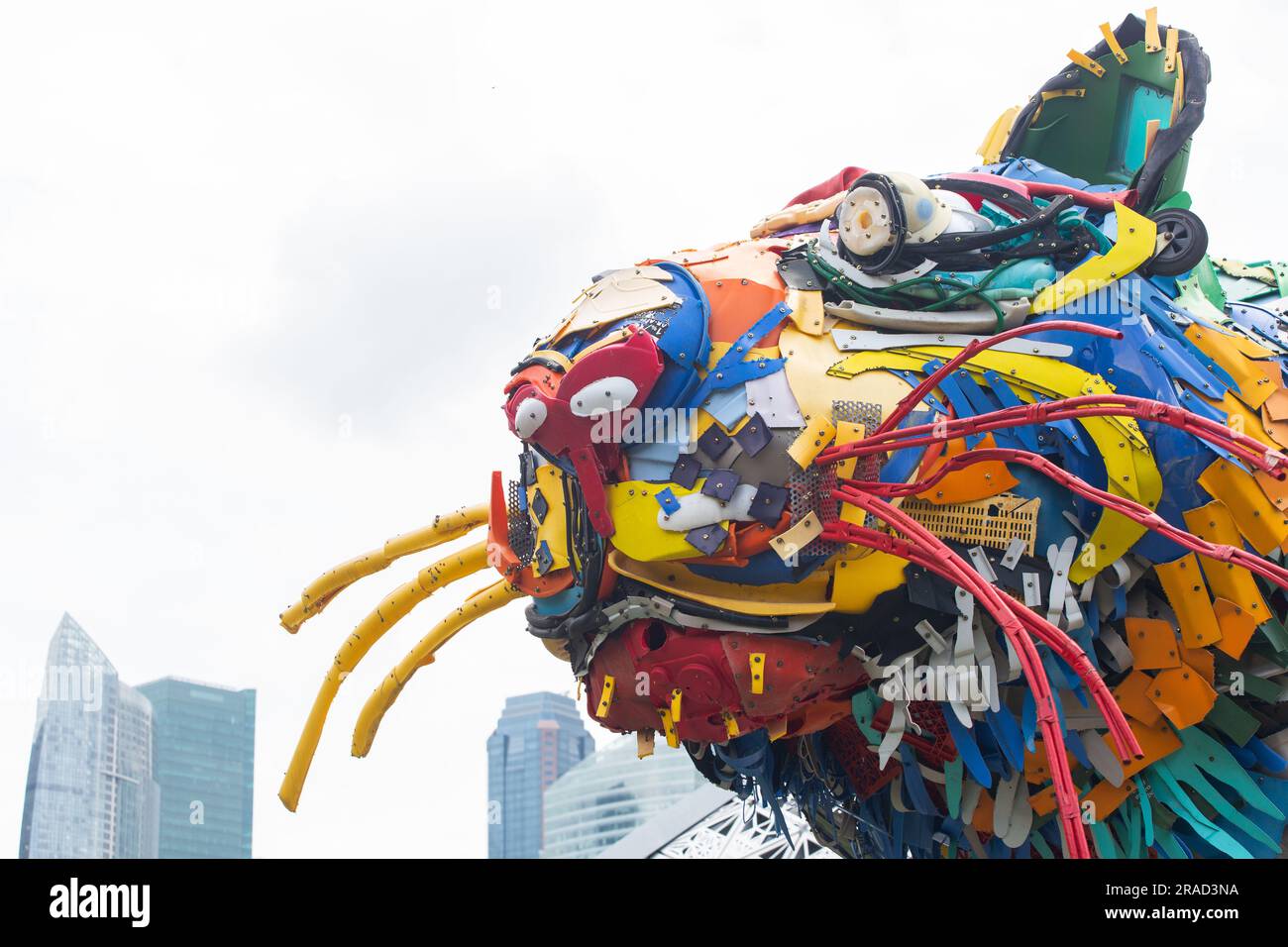 Art installation made of recycled plastic or waste produced by human ...