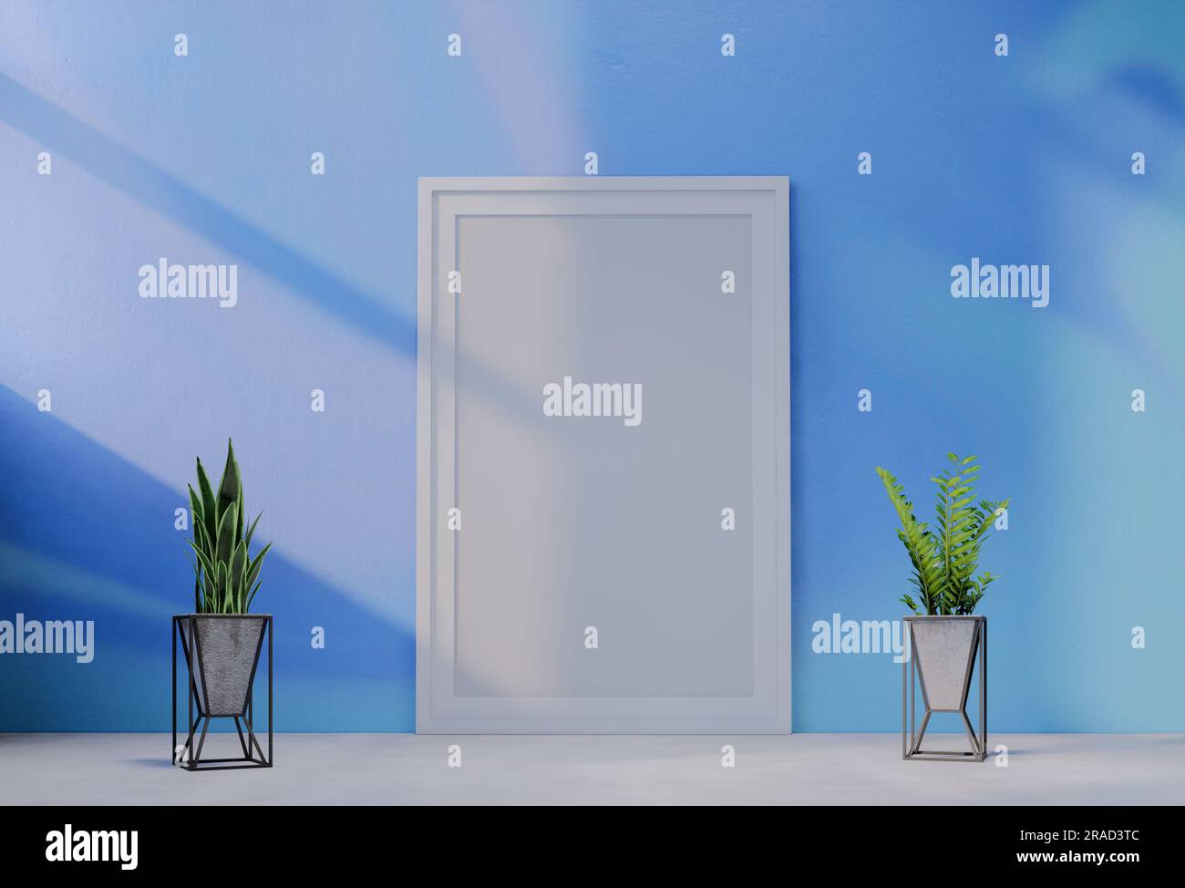 Frame photo mockup with sky blue wall background. 3D Render ...