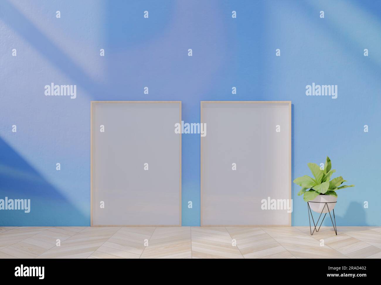 Frame photo mockup with sky blue wall background. 3D Render ...