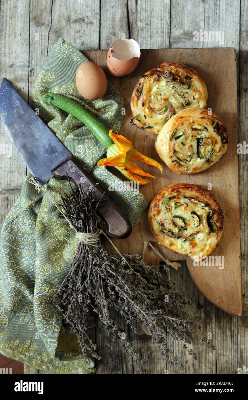 Courgette and cheese puff pastry buns Stock Photo - Alamy