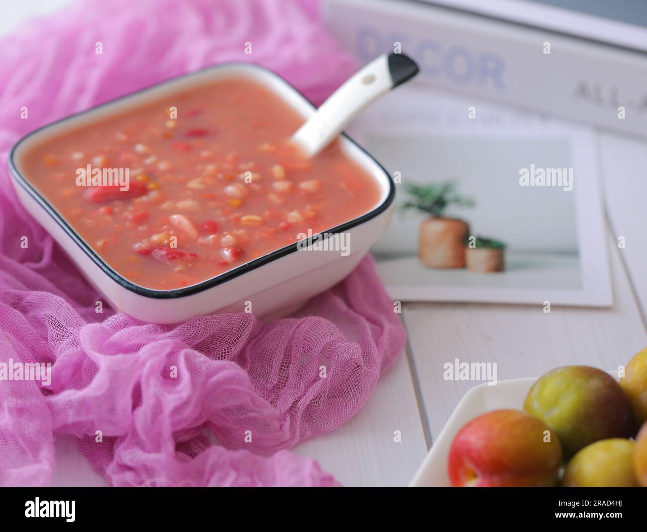 Breakfast Table Cake Wooden Fork Card Marble Tabletop Fruit Morning Tea ...