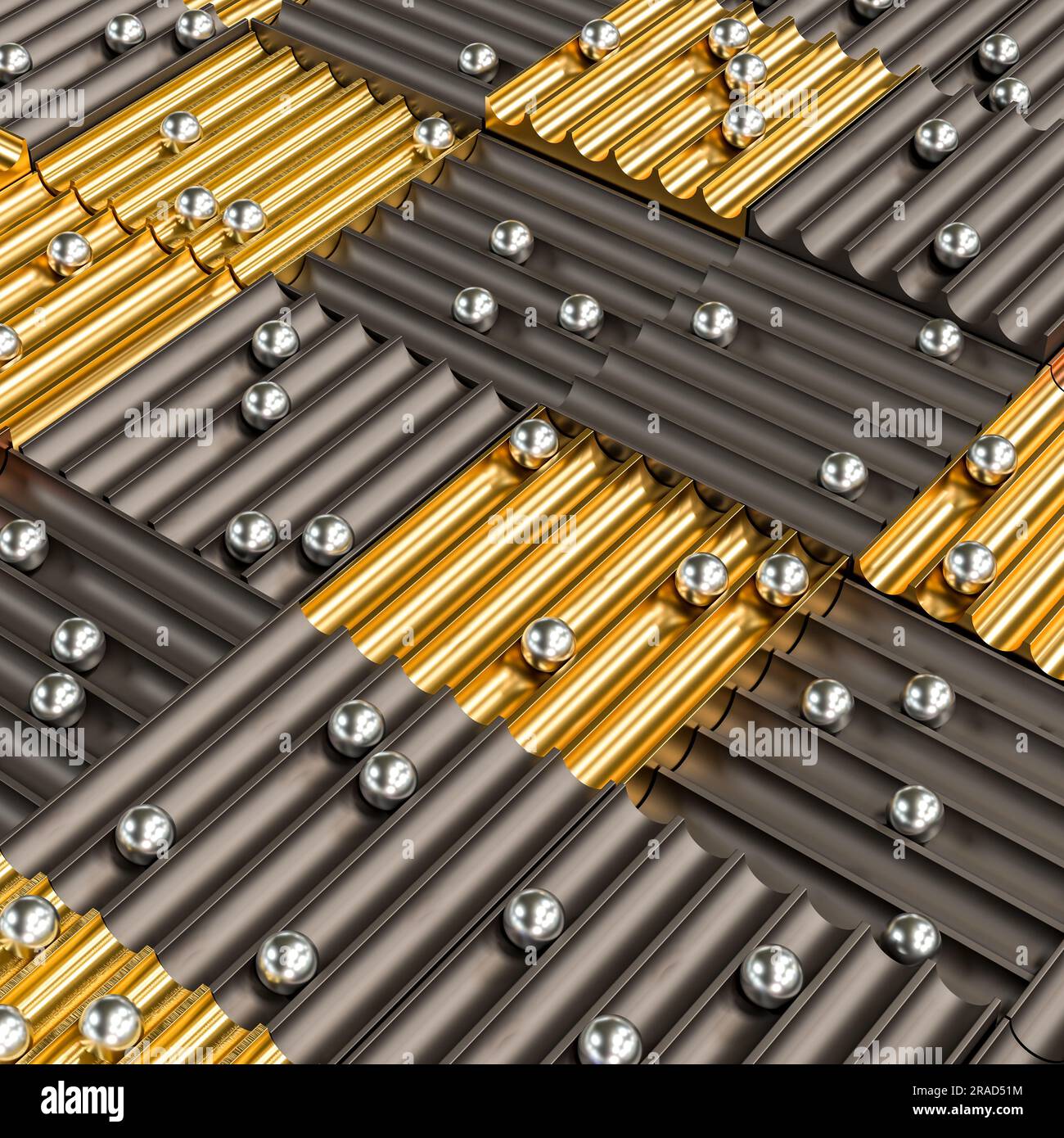 3d render metal spheres and regular wave geometric shapes Stock Photo ...