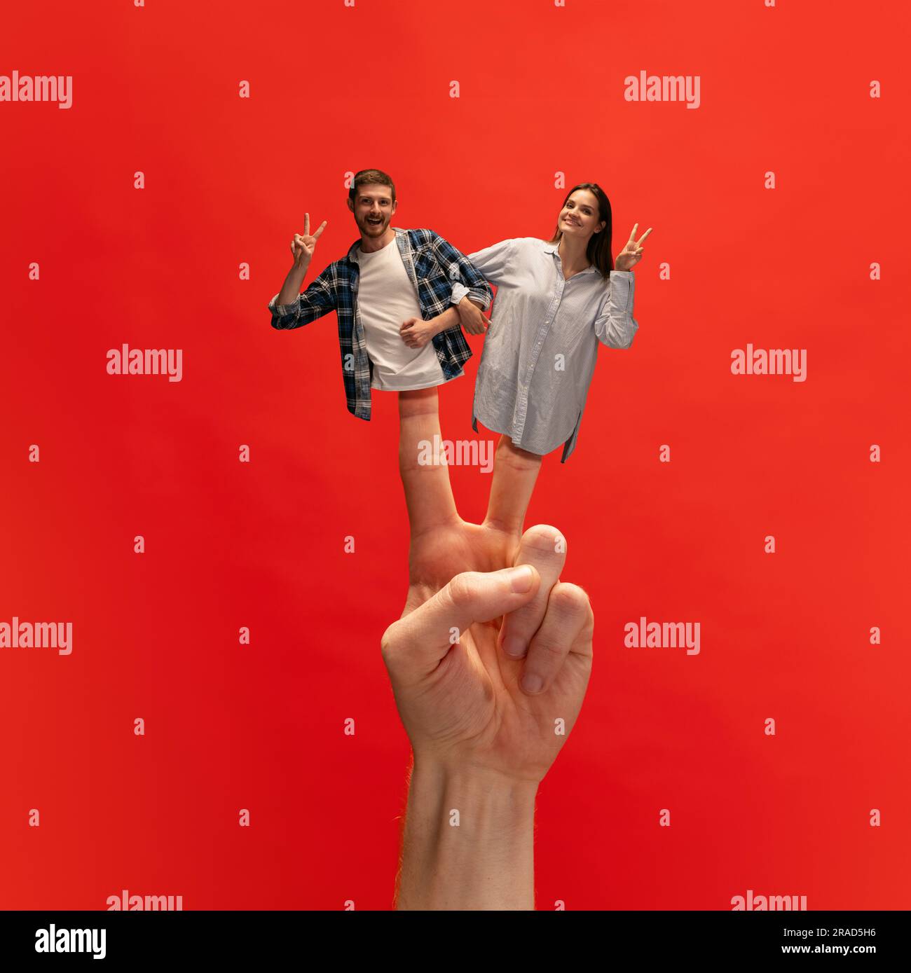 Creative collage with hands. Cheerful, smiling, happy young man and ...