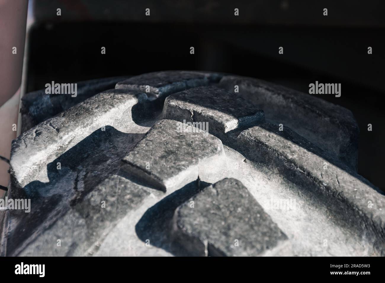 Detail of the interior of an old tractor in an industrial environment ...