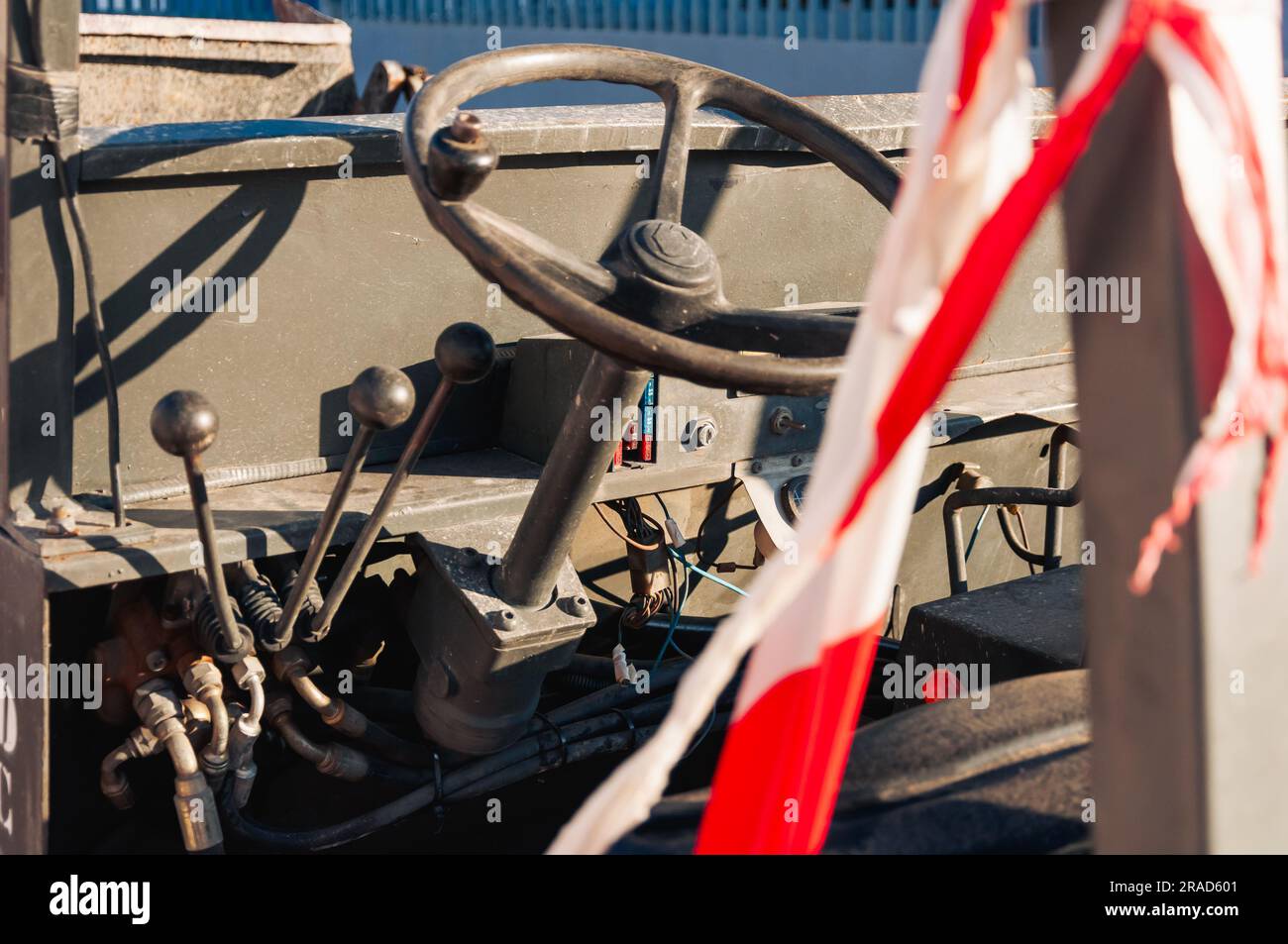 interior of an old tractor in an industrial environment.close-up on the ...