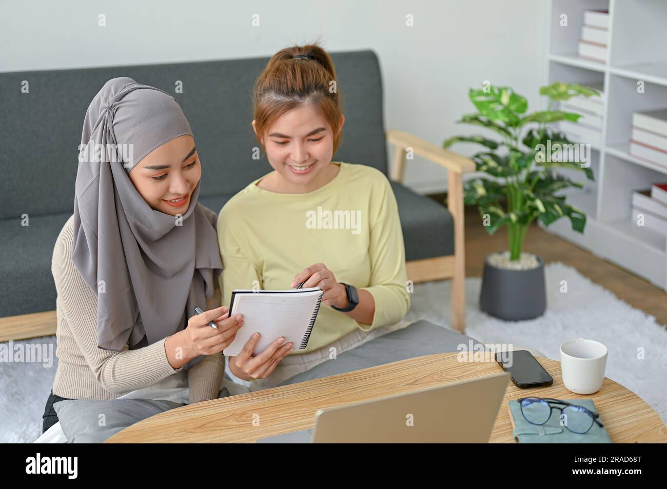 Group of young student study together in their free time, muslim woman ...