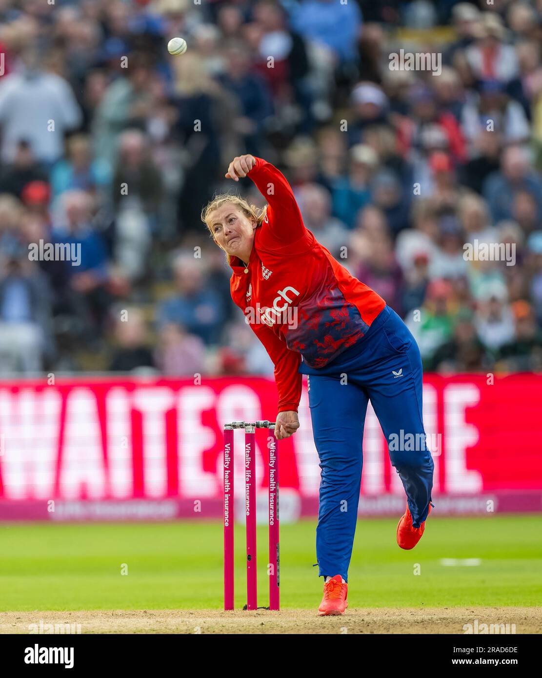 Sophie Ecclestone bowling for England in the First Vitality IT20 ...