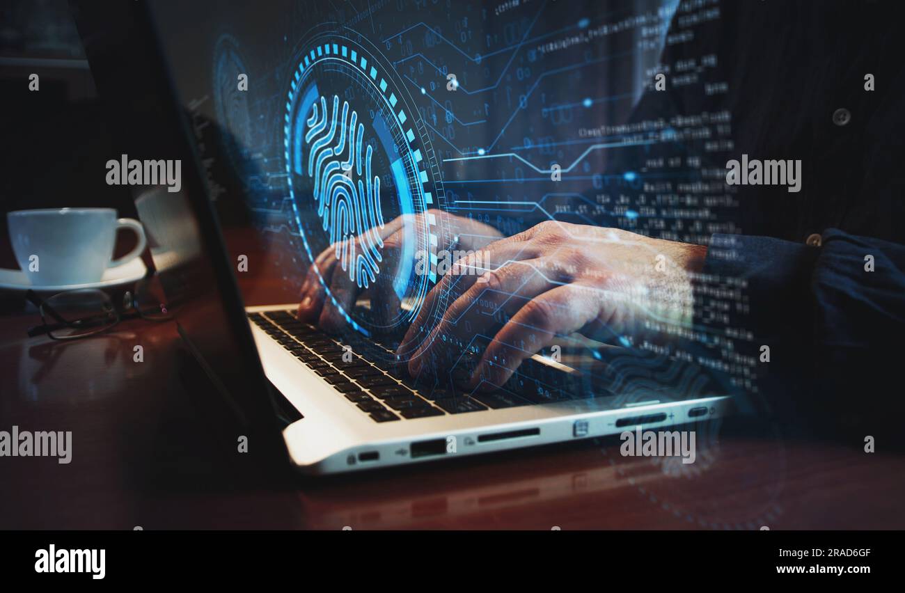 Fingerprint cyber biometric id security and identity and privacy symbol ...