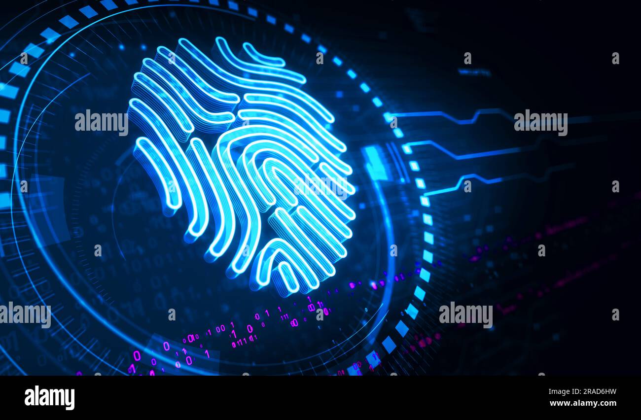 Fingerprint Cyber Biometric Id Security And Identity And Privacy Symbol Digital Concept Network