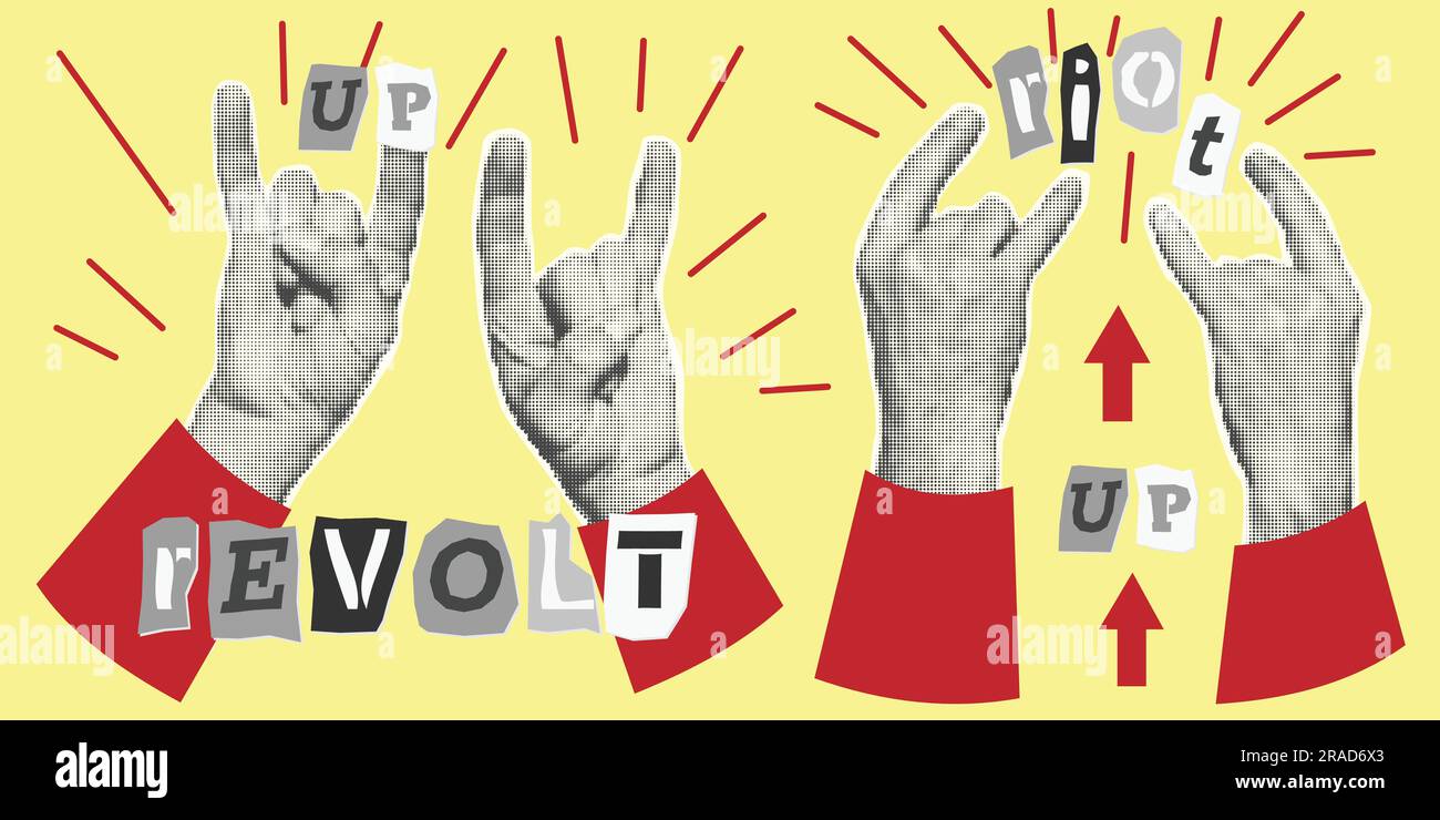 Set of hands, pointer with finger, fists. Halftone style. Collection ...