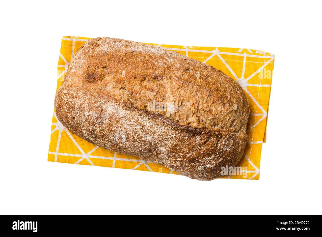 Freshly baked delicious french bread with napkin isolated on white ...