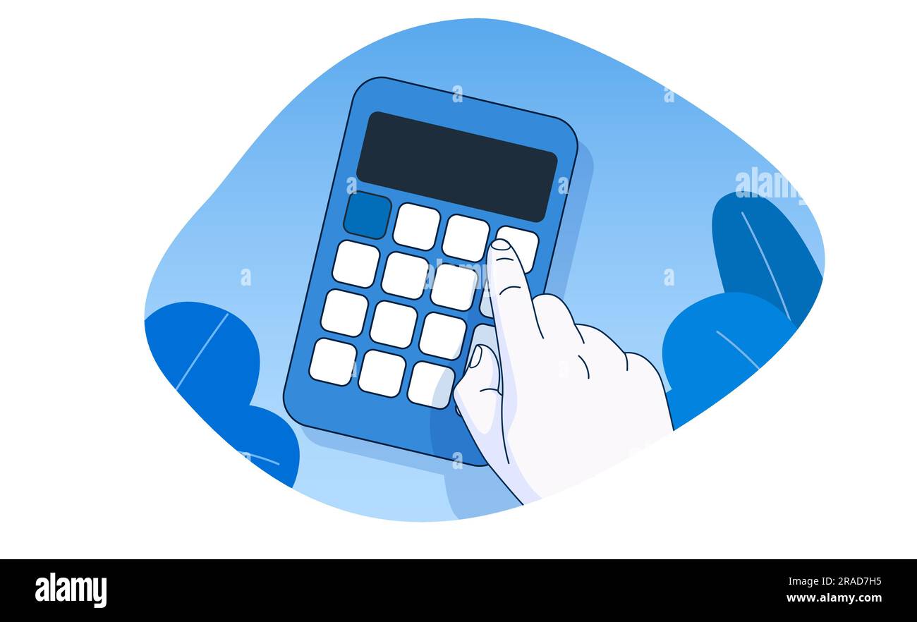 Hand makes calculations using calculator. Simple outline style. Vector illustration Stock Vector ...