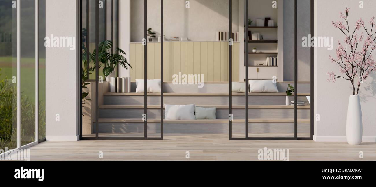 Interior design of a modern contemporary indoor relaxation area with ...