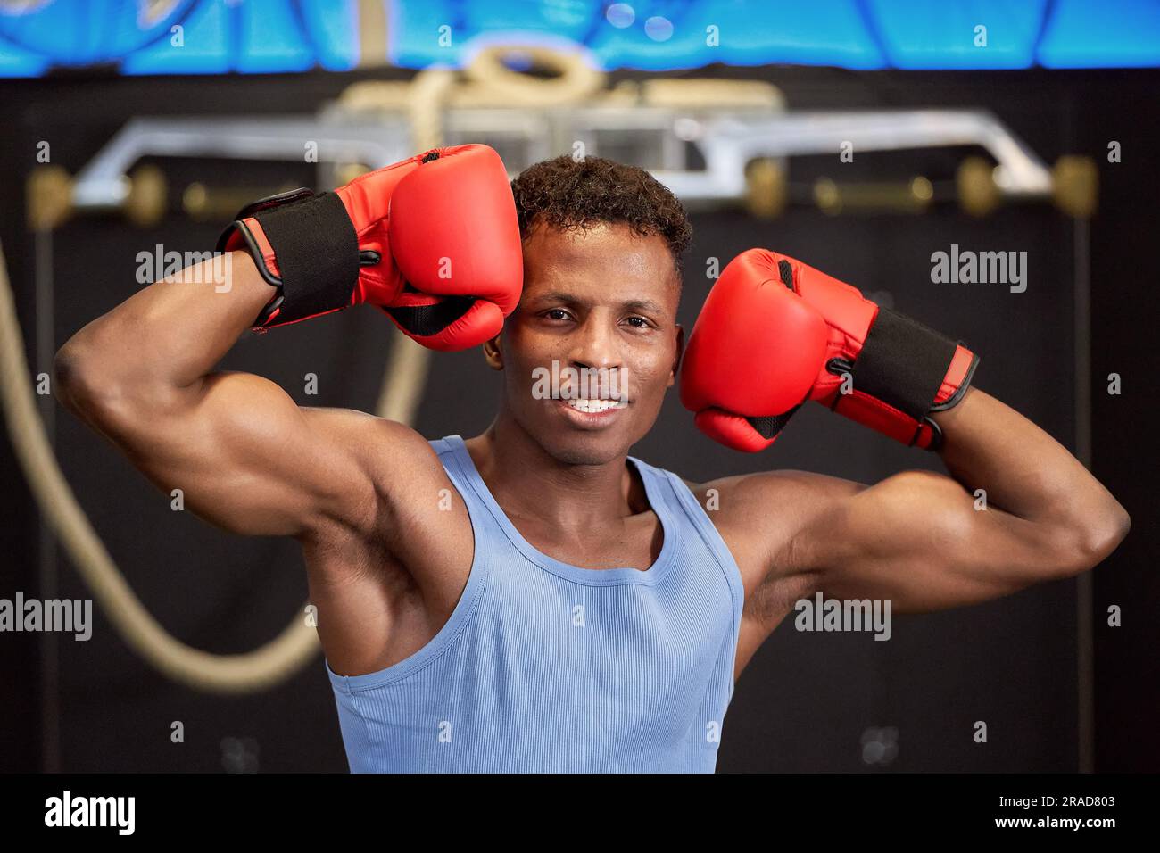 Powerful and Fit African American Boxer Displaying His Strong Muscles ...