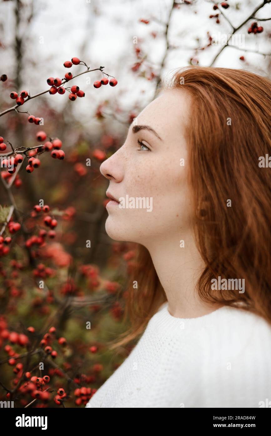 Close-up portrait of teenage girl with red head Stock Photo - Alamy