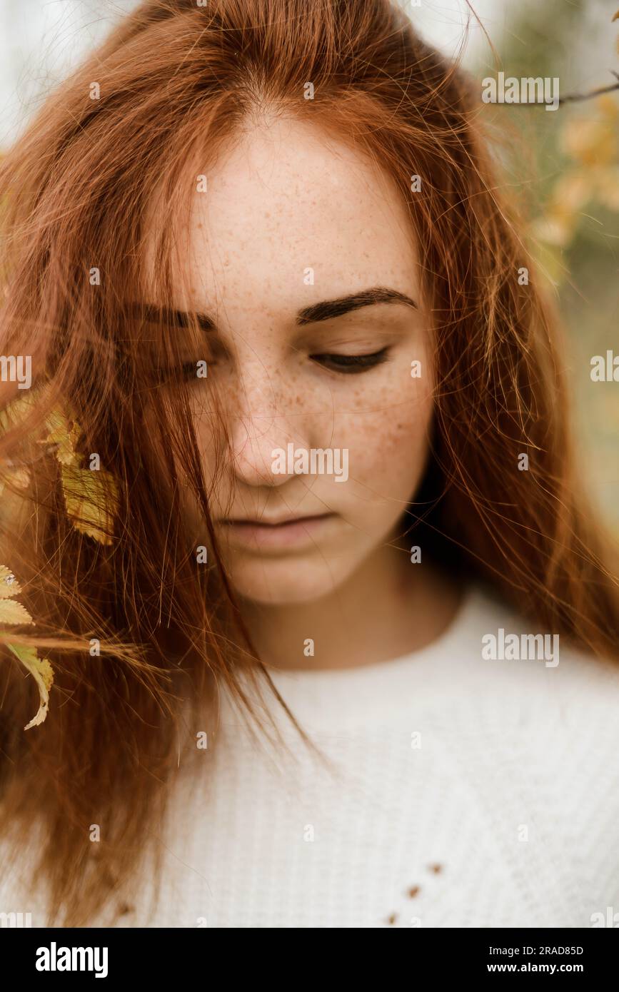 Close-up portrait of teenage girl with red hair Stock Photo - Alamy