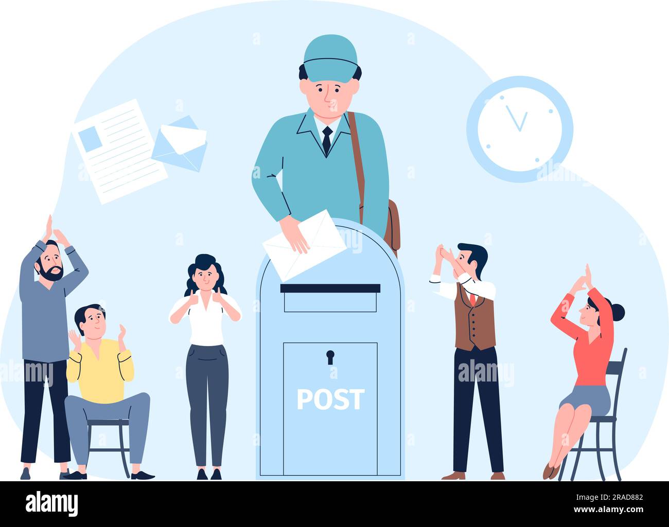 Receiving business letter. Team happiness getting news, e-mail or post ...