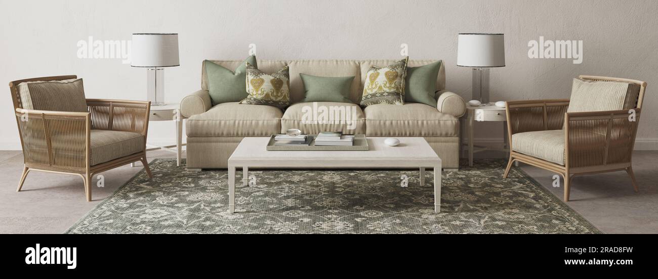 Livingroom with wooden furniture. Hampton style interior design ...