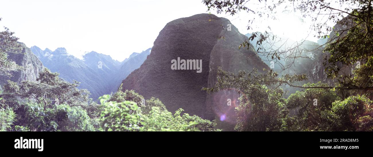 panoramic of amazon jungle framing mountains at machu picchu Stock ...