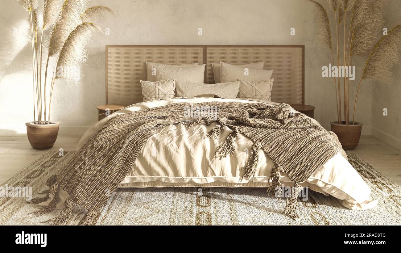 Scandinavian farmhouse style bedroom interior design. Horizontal ...