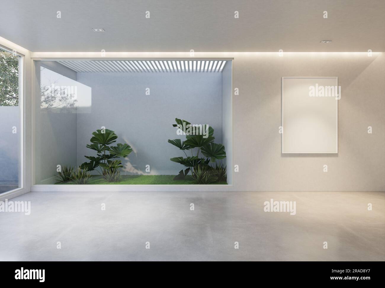 minimal interior of the empty room with a white base tone. 3D ...