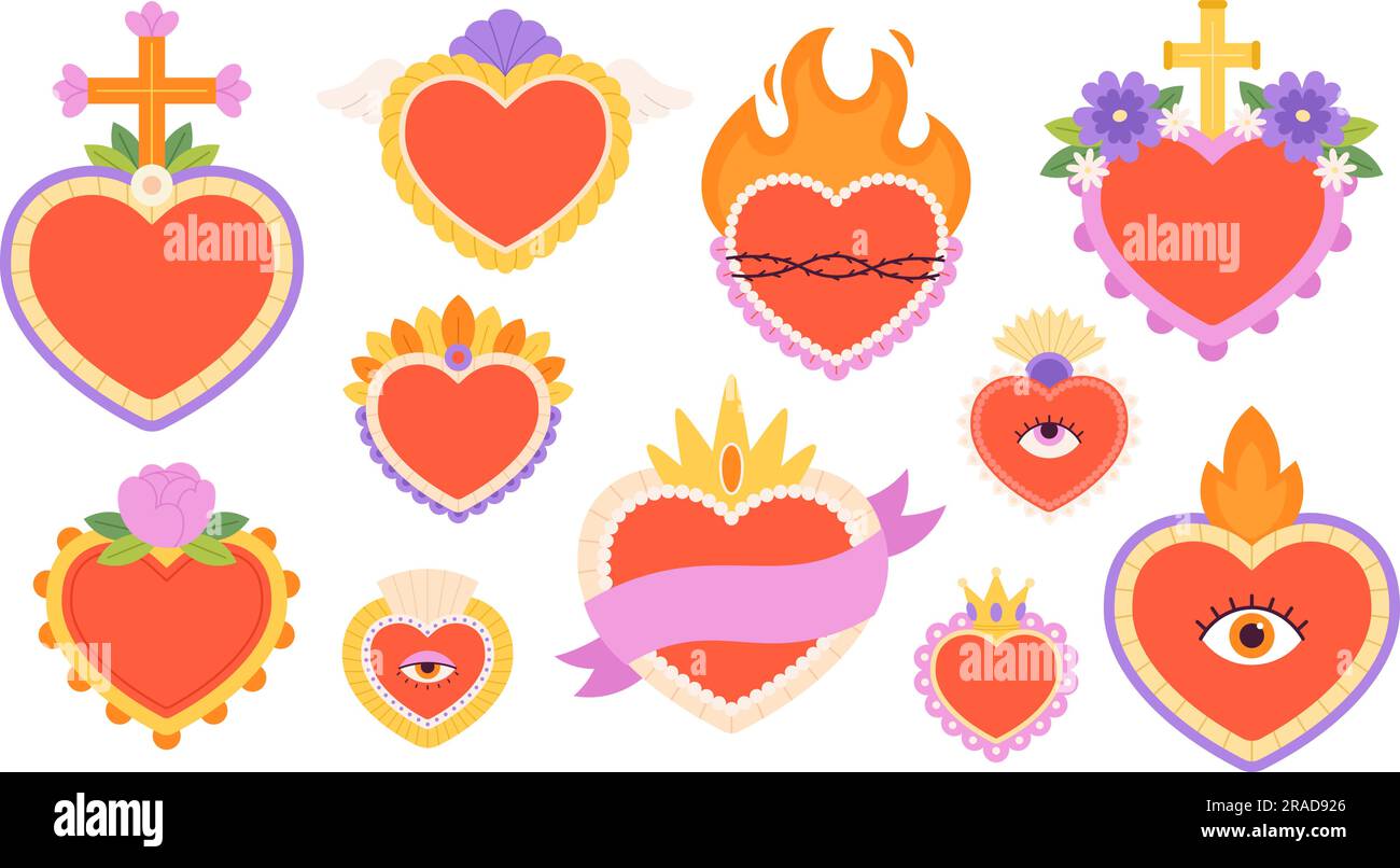 Isolated sacred mexican hearts, traditional heart mexico style. Burning ...