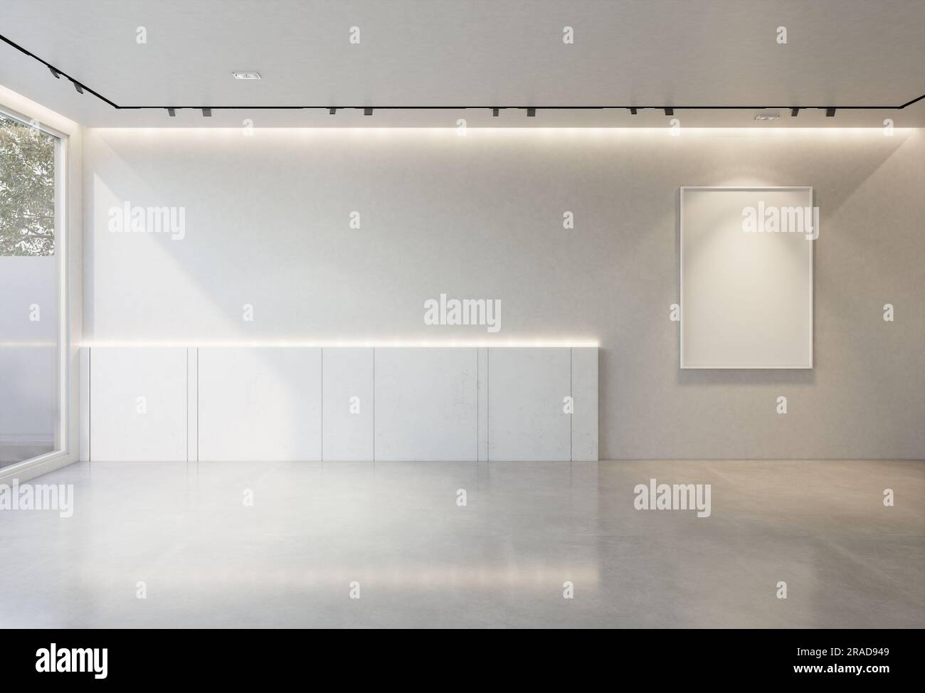 minimal interior of the empty room with a white base tone. 3D ...