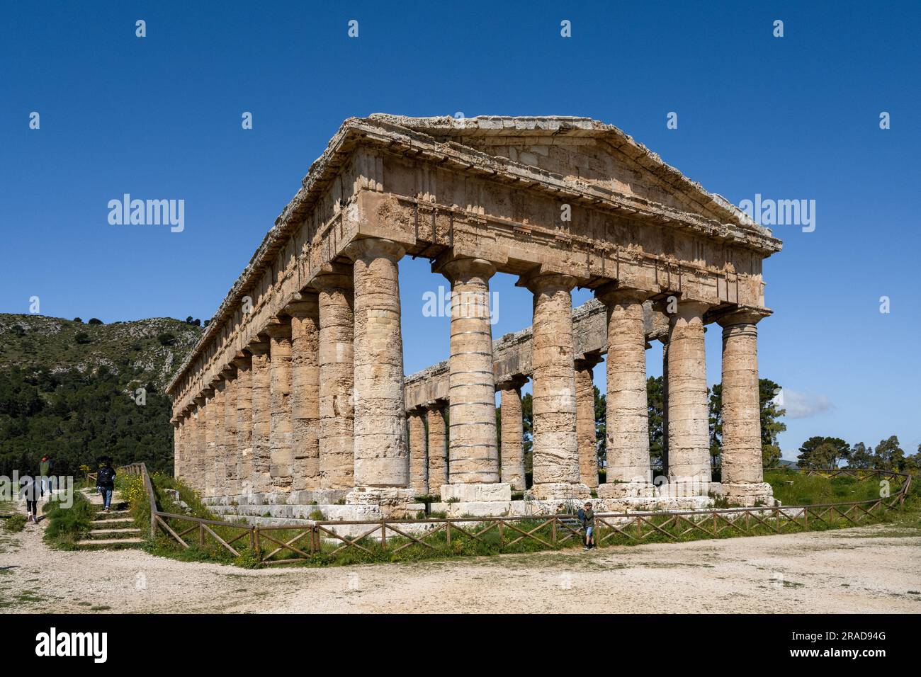 The ancient temple of Segeste in Sicily, Italy stands with its ...