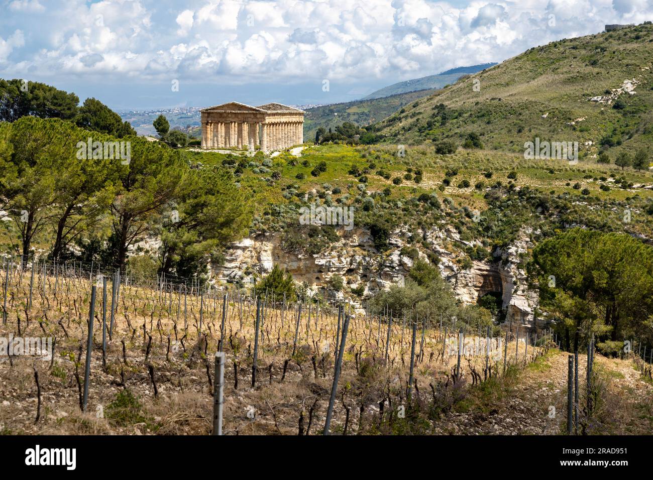 The ancient temple of Segeste in Sicily, Italy stands with its ...