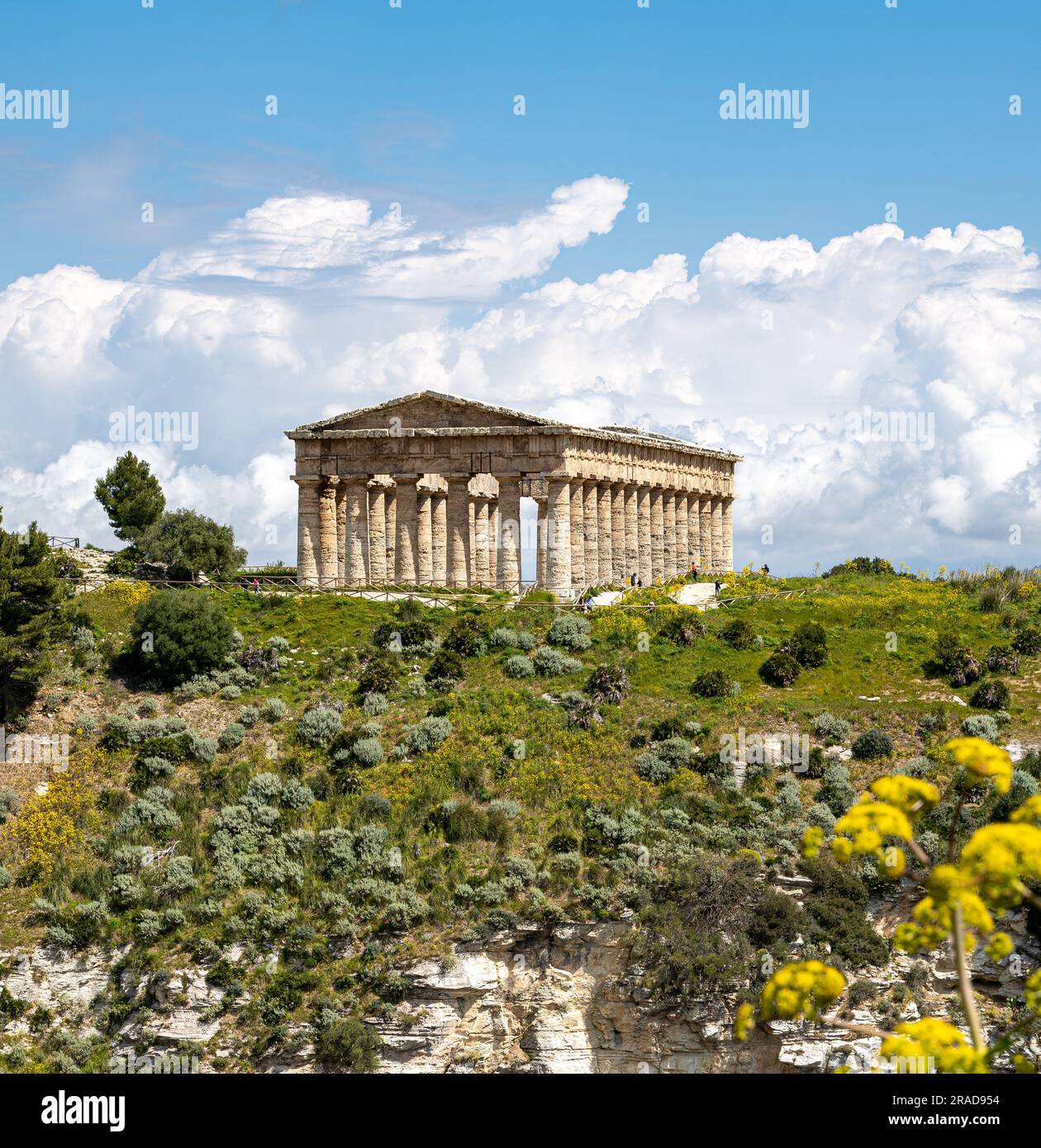 The ancient temple of Segeste in Sicily, Italy stands with its ...