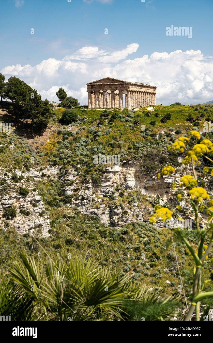 The ancient temple of Segeste in Sicily, Italy stands with its ...