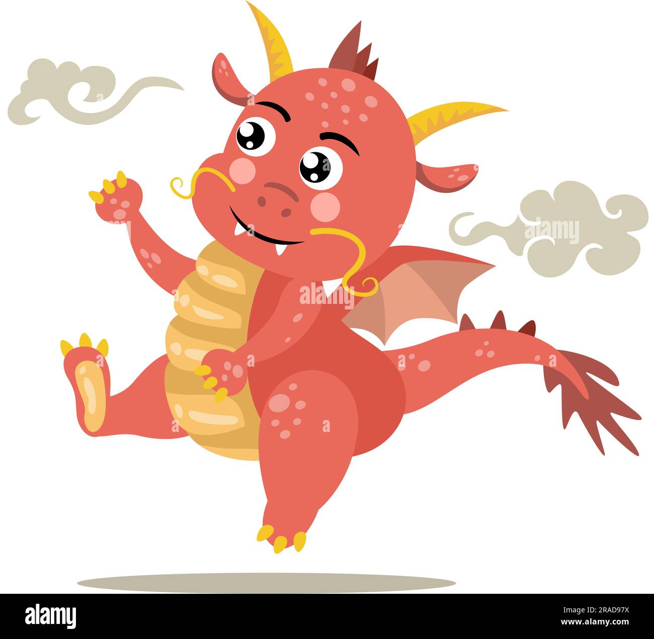 Happy cute dragon jumping isolated Stock Photo - Alamy